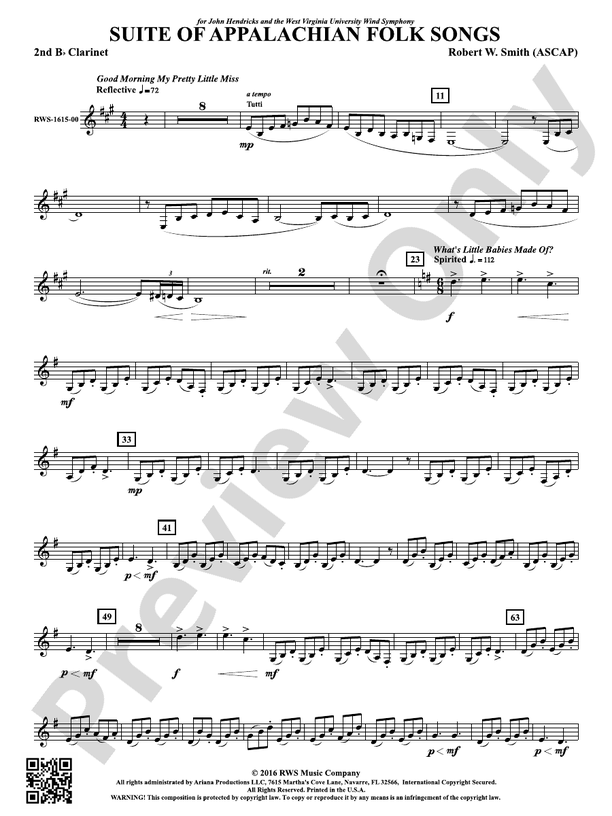 Suite of Appalachian Folk Songs: 2nd B-flat Clarinet: 2nd B-flat ...