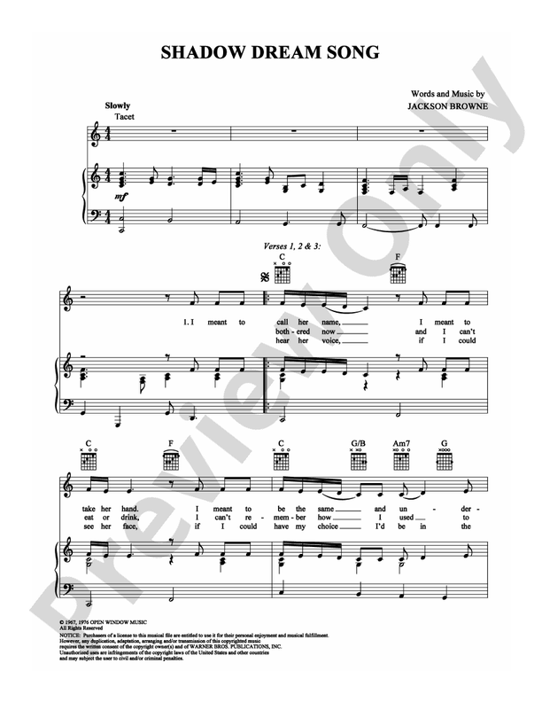 Shadow Dream Song: Piano/Vocal/Chords: Jackson Browne - Digital Sheet ...
