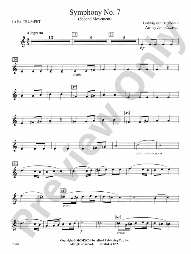 Symphony No. 7 (Second Movement): 1st B-flat Trumpet: 1st B-flat ...