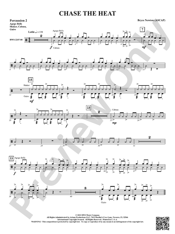 Chase the Heat: 2nd Percussion: 2nd Percussion Part: Bryce Newton ...