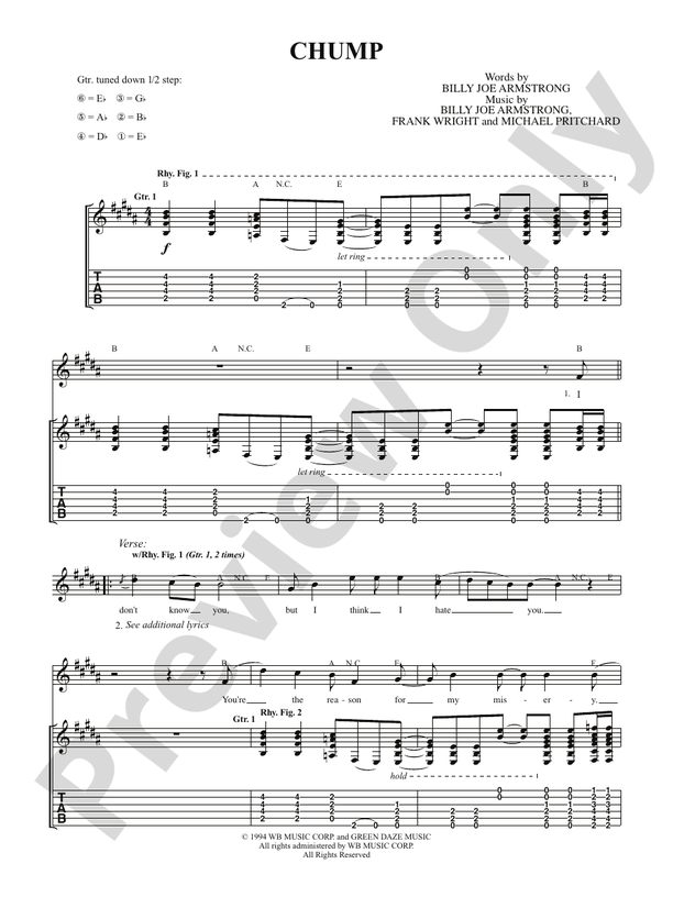 Chump: Guitar: Green Day - Digital Sheet Music Download