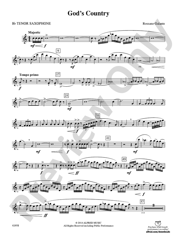God's Country: B-flat Tenor Saxophone: B-flat Tenor Saxophone Part - Digital Sheet Music Download