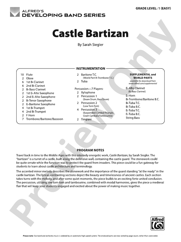 Castle Bartizan: Concert Band Conductor Score & Parts: Sarah Siegler ...