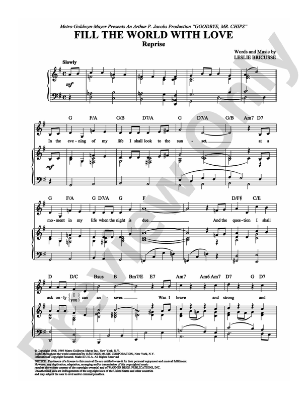 Fill the World with Love (Reprise): Piano/Vocal/Chords: Leslie Bricusse ...