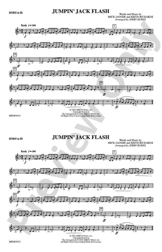 Jumpin' Jack Flash: Horn in B flat: Horn in B flat Part - Digital Sheet ...