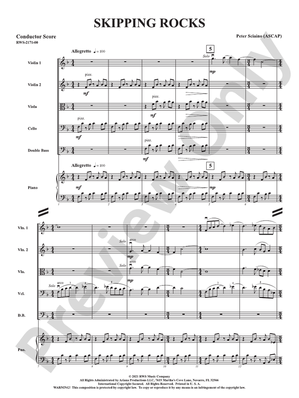 Skipping Rocks: String Orchestra Conductor Score & Parts: Peter Sciaino ...