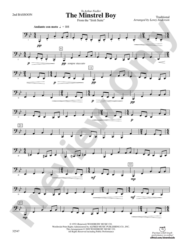 The Minstrel Boy (from the Irish Suite): 2nd Bassoon: 2nd Bassoon Part ...