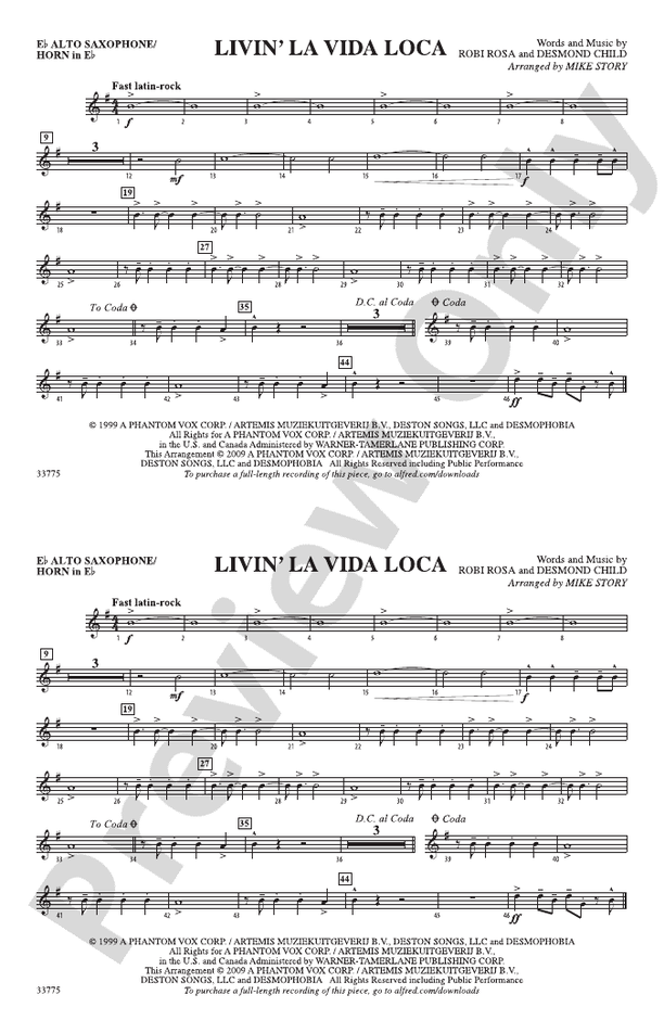 Livin' la Vida Loca: E-flat Alto Saxophone: E-flat Alto Saxophone Part ...