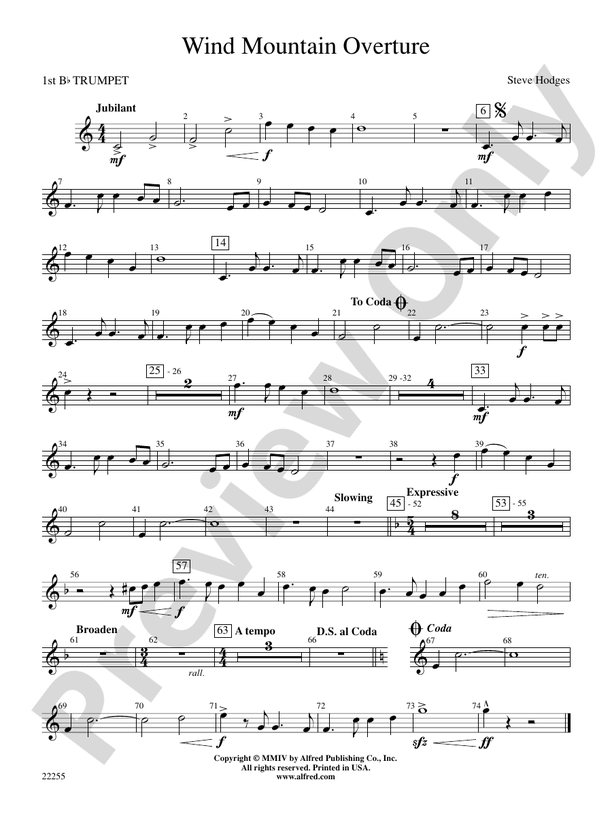 Wind Mountain Overture: 1st B-flat Trumpet: 1st B-flat Trumpet Part ...