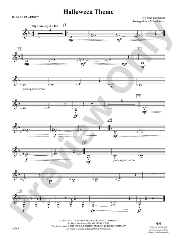 Halloween Theme: B-flat Bass Clarinet: B-flat Bass Clarinet Part ...