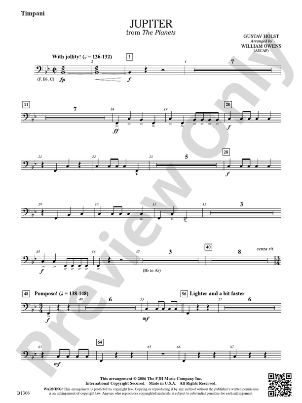 Jupiter (from The Planets): Timpani: Timpani Part: Gustav Holst ...