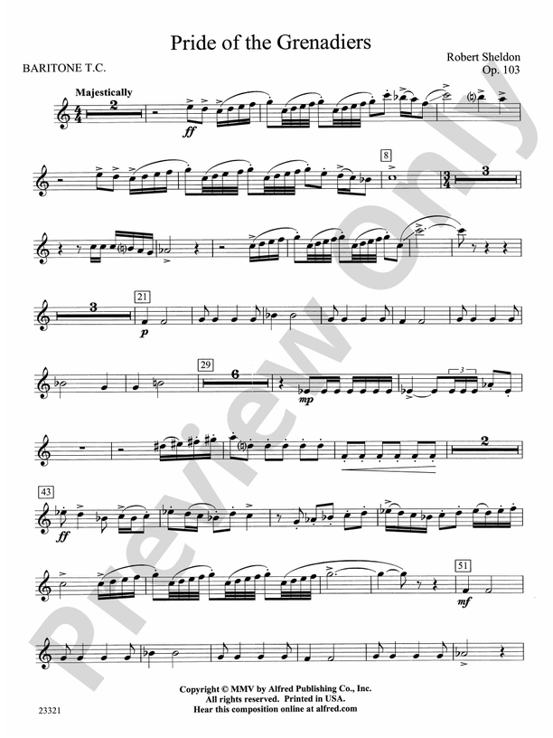 Pride of the Grenadiers: Baritone T.C.: Baritone T.C. Part - Digital Sheet Music Download