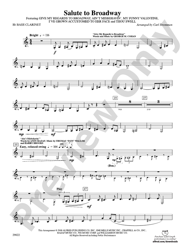 Salute to Broadway: B-flat Bass Clarinet: B-flat Bass Clarinet Part ...