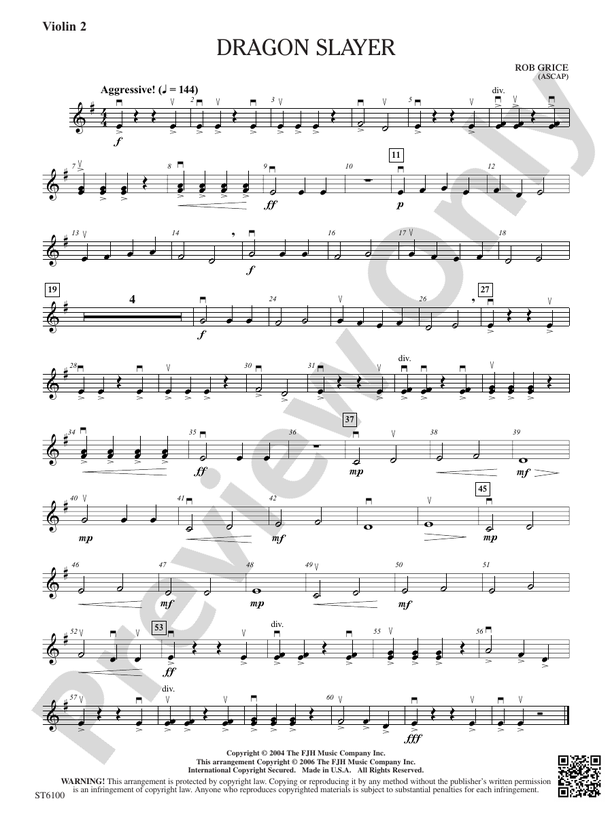 Dragon Slayer: Violin 2 (Viola T.C.): Violin 2 (Viola T.C.) Part: Rob ...