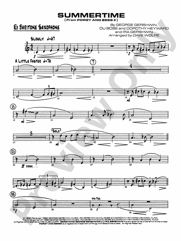 Summertime: E-flat Baritone Saxophone: E-flat Baritone Saxophone Part ...
