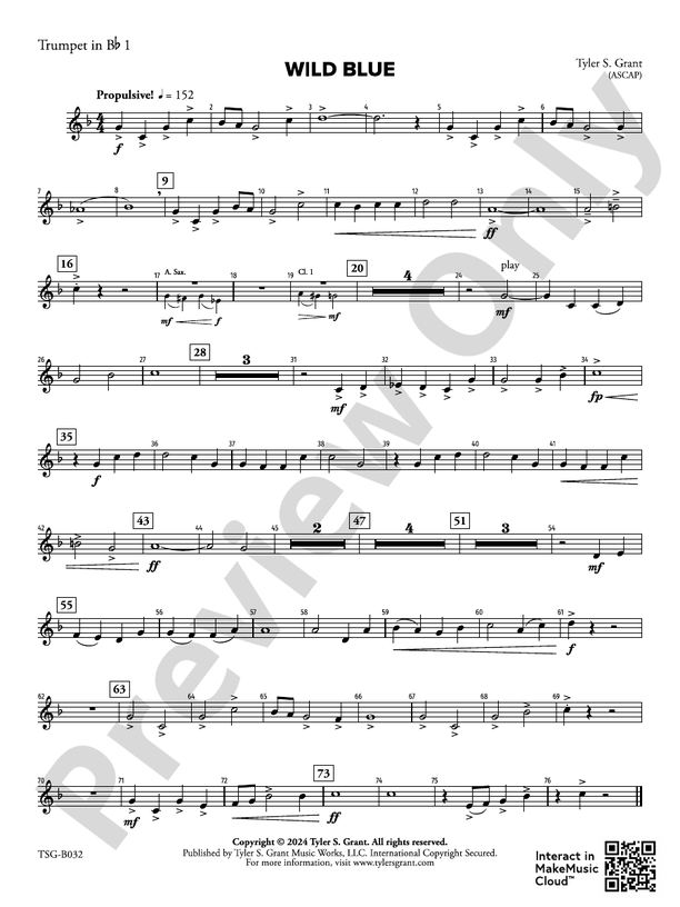 Wild Blue: 1st B-flat Trumpet: 1st B-flat Trumpet Part: Tyler S. Grant ...