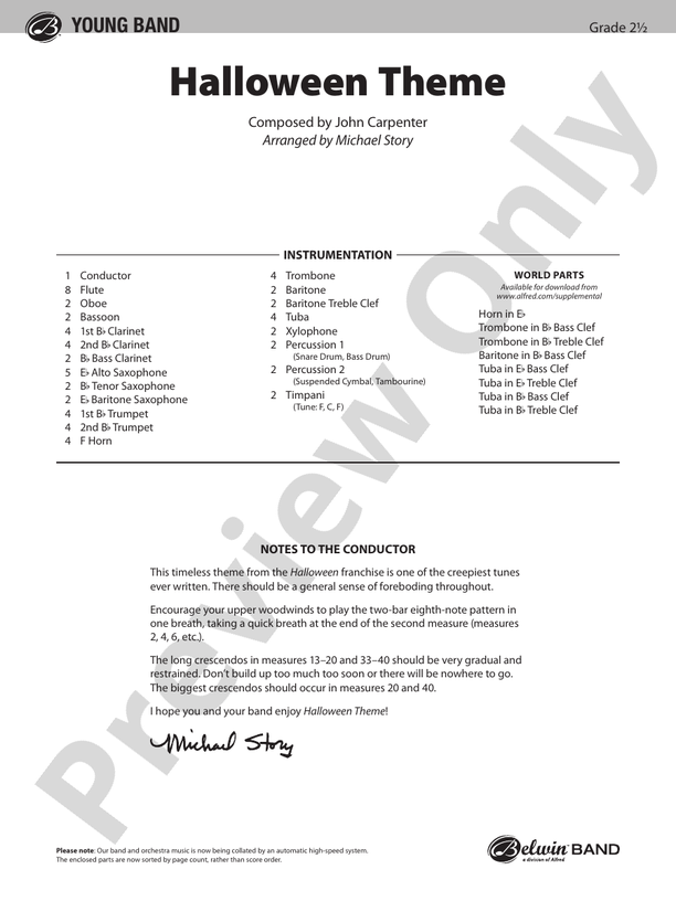 Halloween Theme: Score: Concert Band Score - Digital Sheet Music Download
