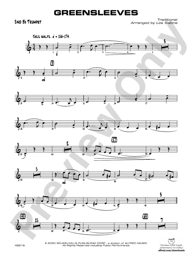 Greensleeves: 2nd B-flat Trumpet: 2nd B-flat Trumpet Part - Digital Sheet Music Download