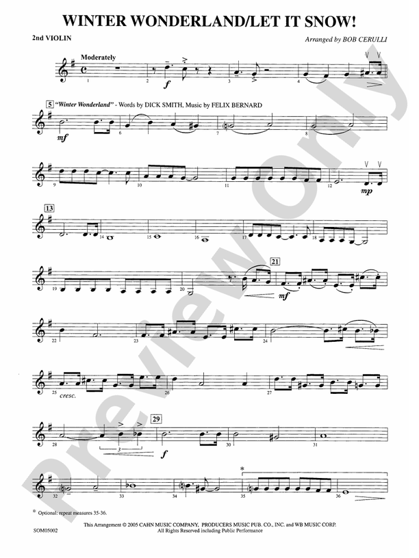 Winter Wonderland / Let It Snow!: 2nd Violin: 2nd Violin Part - Digital Sheet Music Download