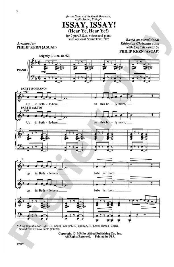 Issay, Issay! (Hear Ye, Hear Ye!): 2-Part/SSA Choral Octavo - Digital ...