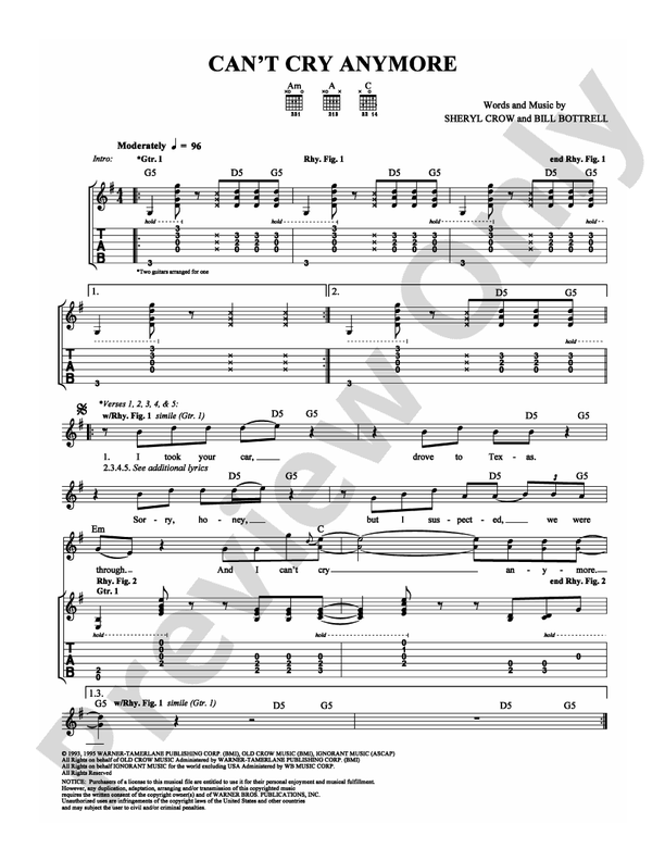 Can't Cry Anymore: Guitar TAB: Sheryl Crow - Digital Sheet Music Download