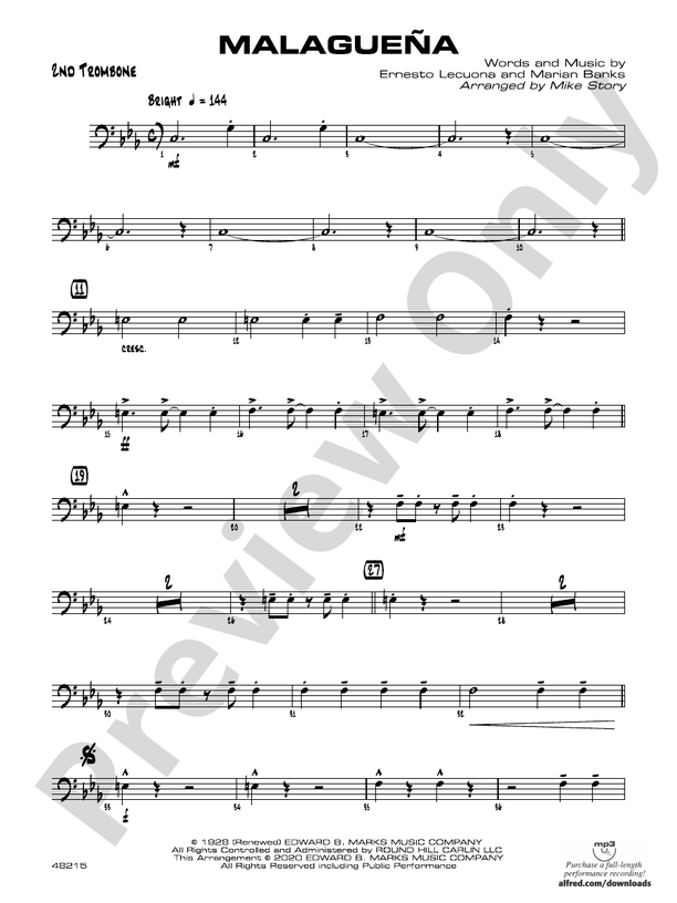 Malagueña: 2nd Trombone: 2nd Trombone Part - Digital Sheet Music Download