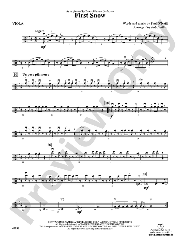 First Snow: Viola: Viola Part - Digital Sheet Music Download