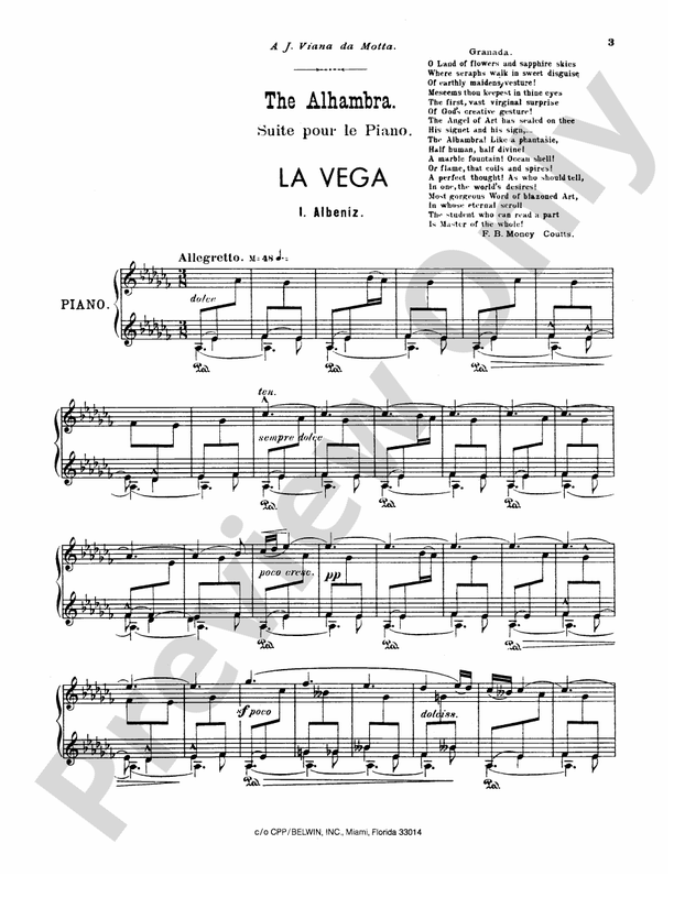 Albéniz: The Alhambra: Piano: Isaac Albéniz - Digital Sheet Music Download