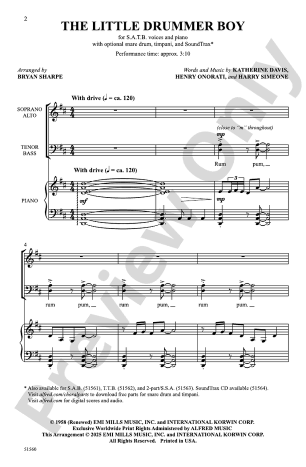The Little Drummer Boy: SATB Choral Octavo: Katherine Davis - Digital ...