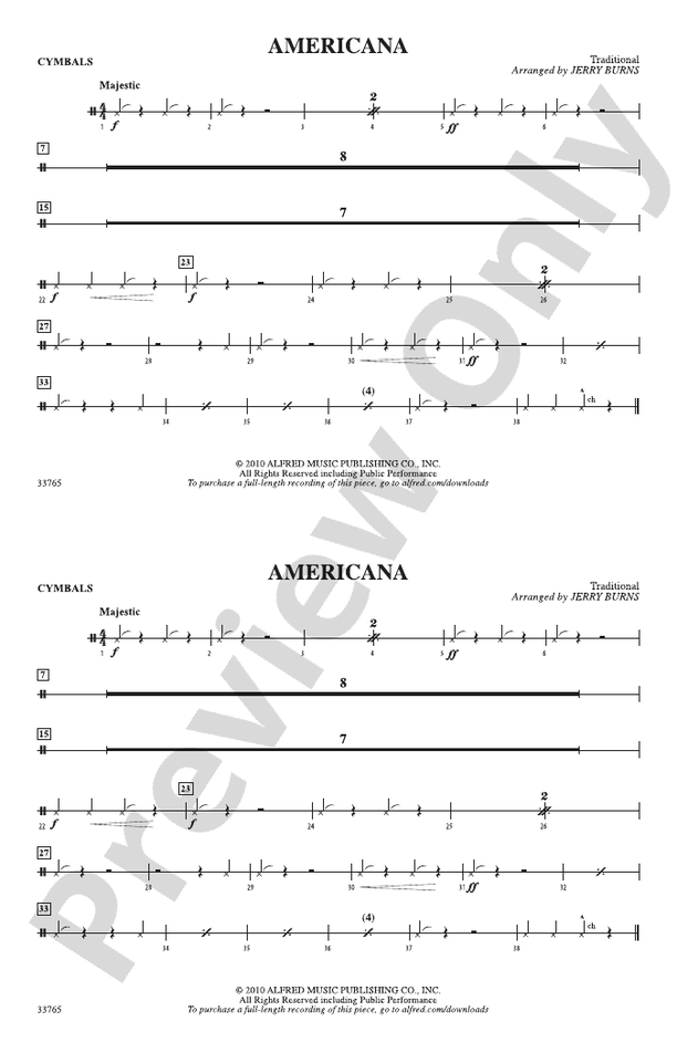 Americana: Cymbals: Cymbals Part - Digital Sheet Music Download