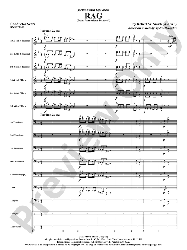 Rag - From American Dances: Score: Brass with Percussion Score: Robert ...