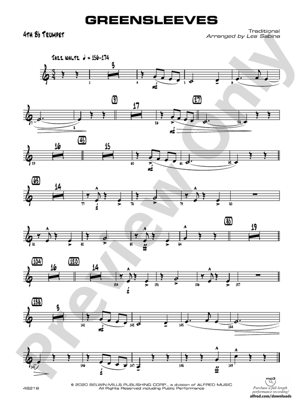 Greensleeves: 4th B-flat Trumpet: 4th B-flat Trumpet Part - Digital ...
