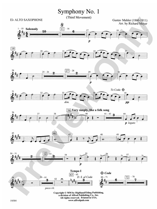 Symphony No. 1, 3rd Movement: E-flat Alto Saxophone: E-flat Alto ...