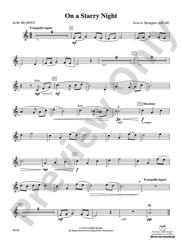 On a Starry Night: 1st B-flat Trumpet: 1st B-flat Trumpet Part - Digital Sheet Music Download