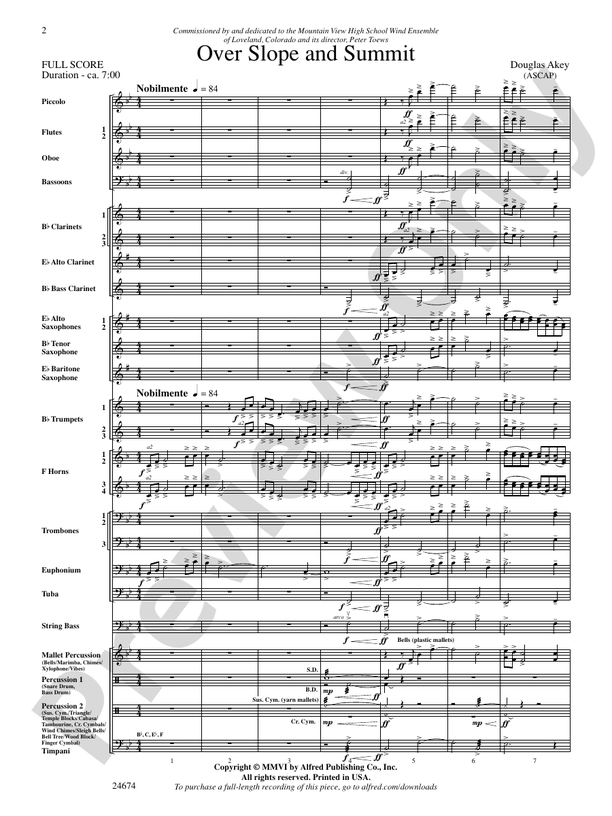 Over Slope and Summit: Concert Band Conductor Score & Parts: Douglas ...