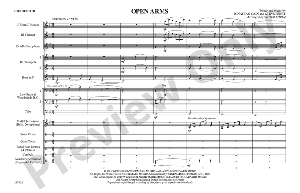 Open Arms: Marching Band Conductor Score & Parts: Journey - Digital ...