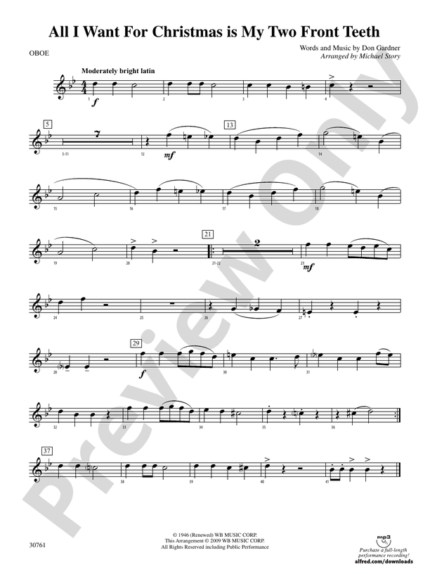 All I Want for Christmas Is My Two Front Teeth: Oboe: Oboe Part ...
