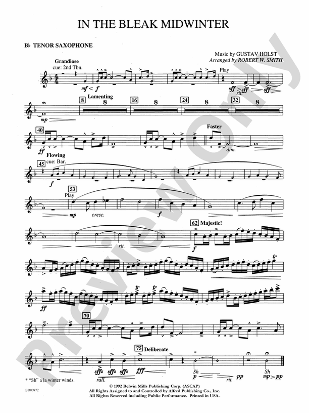 In The Bleak Midwinter B Flat Tenor Saxophone B Flat Tenor Saxophone