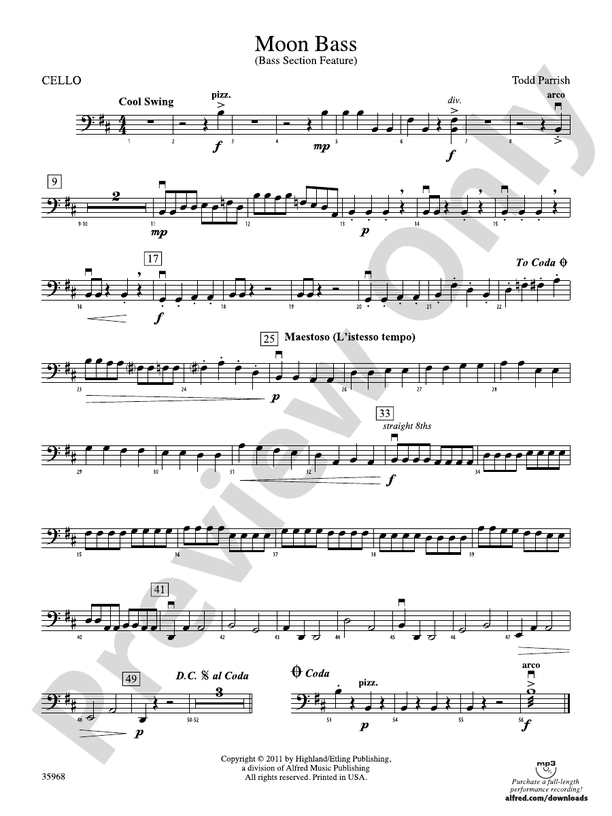 Moon Bass: Cello: Cello Part - Digital Sheet Music Download