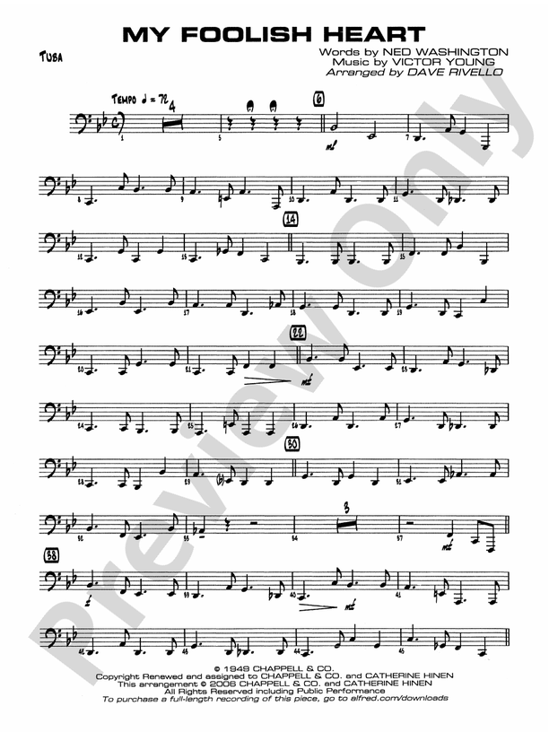 My Foolish Heart: Tuba: Tuba Part - Digital Sheet Music Download