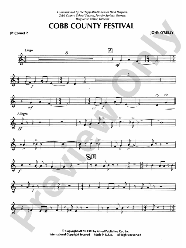 Cobb County Festival: 2nd B-flat Cornet: 2nd B-flat Cornet Part ...