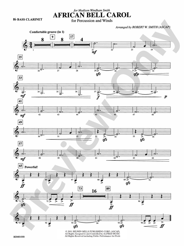 African Bell Carol (for Percussion and Winds): B-flat Bass Clarinet: B-flat Bass Clarinet Part ...