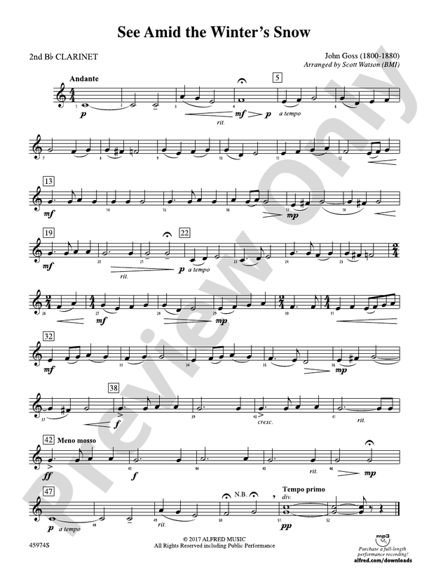 See Amid the Winter's Snow: 2nd B-flat Clarinet: 2nd B-flat Clarinet ...
