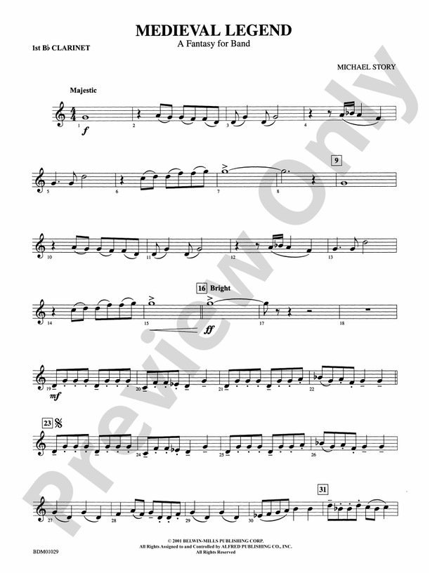 Medieval Legend (A Fantasy for Band): 1st B-flat Clarinet: 1st B-flat ...
