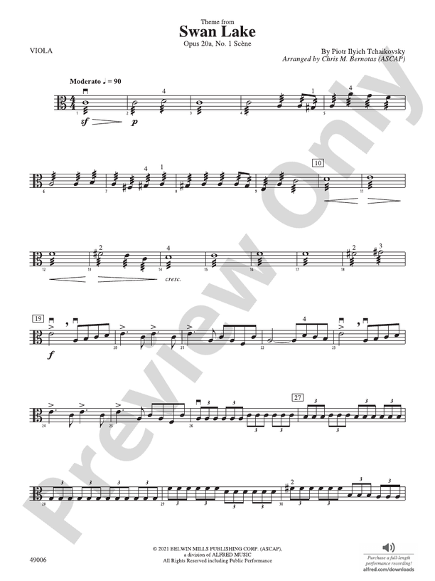 Theme from Swan Lake: Viola: Viola Part - Digital Sheet Music Download