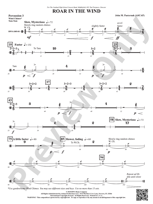 Roar in the Wind: 3rd Percussion: 3rd Percussion Part: John M ...