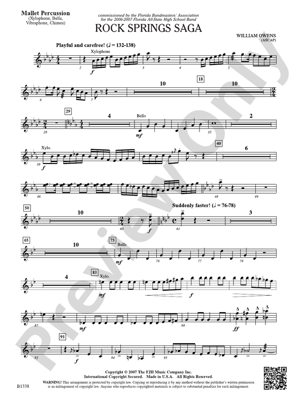 Rock Springs Saga: Mallet Percussion: Mallet Percussion Part: William ...