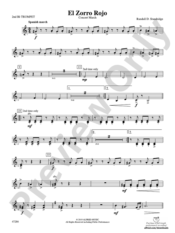El Zorro Rojo: 2nd B-flat Trumpet: 2nd B-flat Trumpet Part - Digital Sheet Music Download