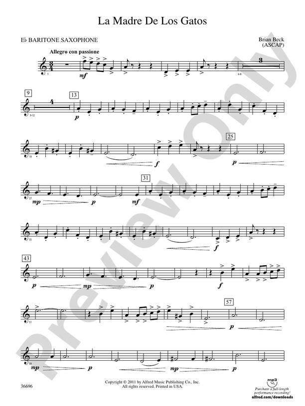 La Madre de los Gatos: E-flat Baritone Saxophone: E-flat Baritone Saxophone Part - Digital Sheet ...