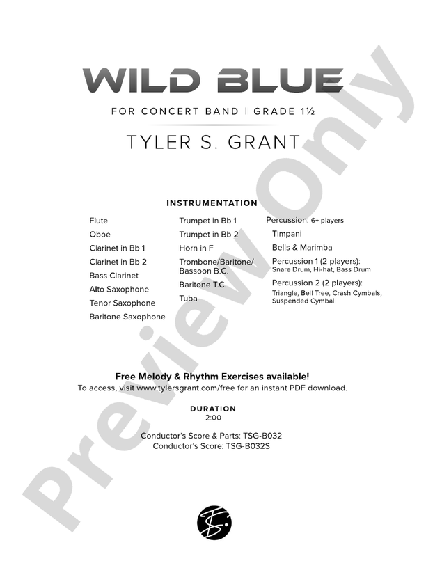 Wild Blue: Concert Band Conductor Score & Parts: Tyler S. Grant ...